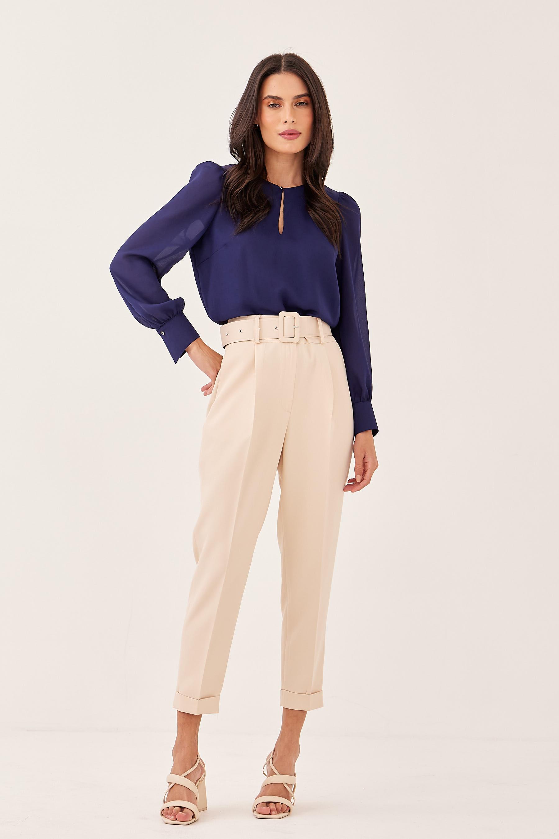 Veria | Blusa Lara Crepe Liso Azul Marinho